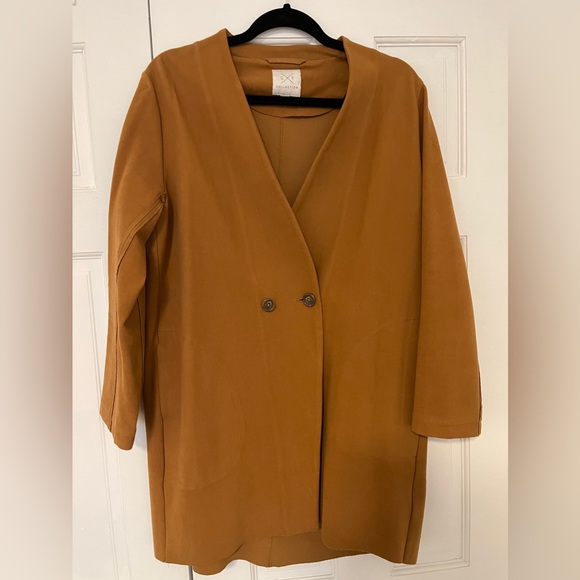 GxF Collective | Jackets & Coats | Faux Suede Mid Length Tan Coat For ...